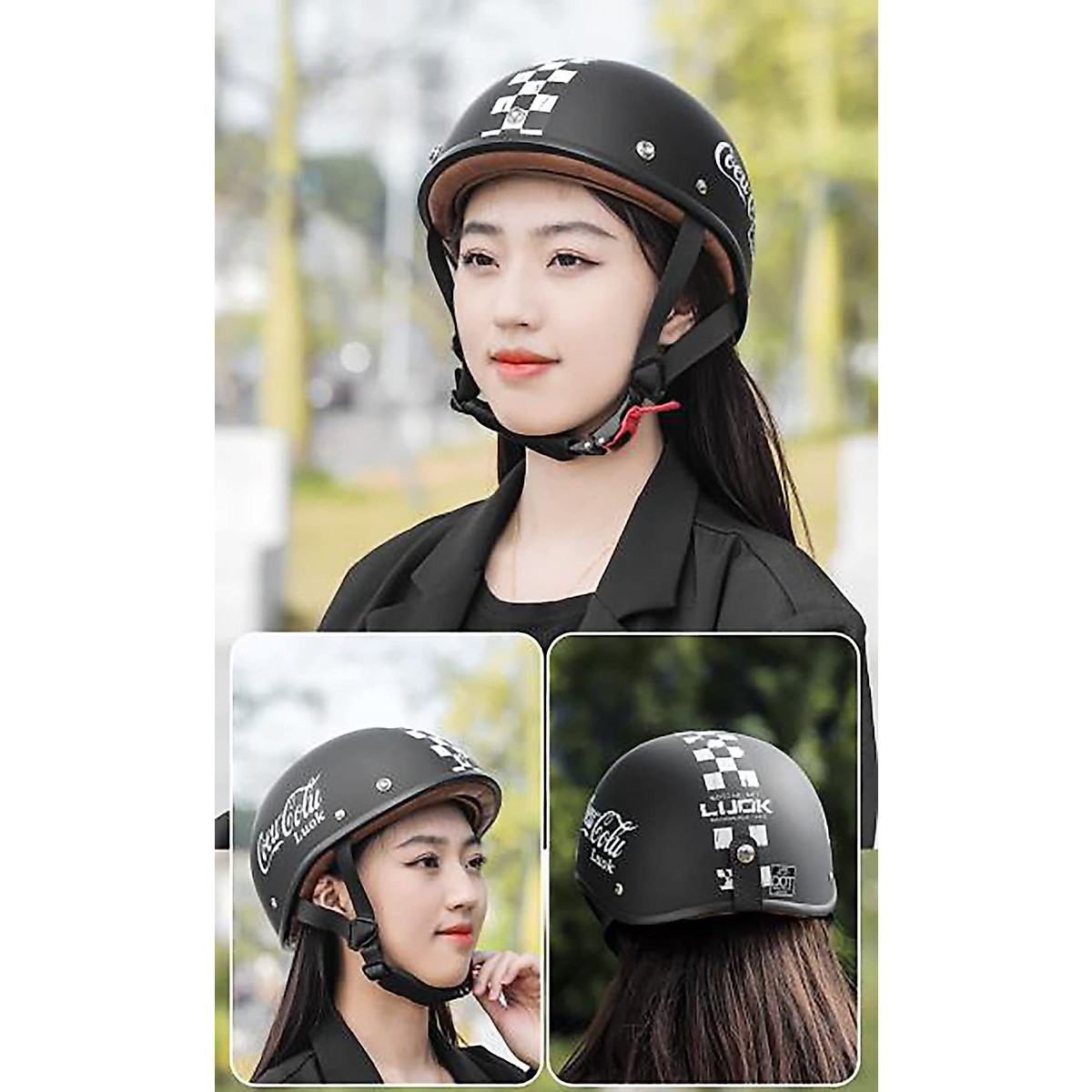 YMKJGZS Motorcycle Half Helmet Buckle DOT Approved with Retractable Inner Release Half Face Cycling Helmets German Motorcycle Half Helmet Small and Light Skull Capfor Men Women Adult (F,XL)