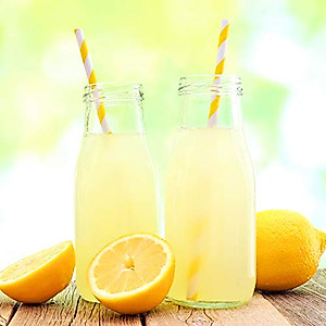 Party On Tap Yellow Straws - 150 Pack Of Lemonade Stand Supplies Or Lemonade Party Decorations - Yellow And White Straws