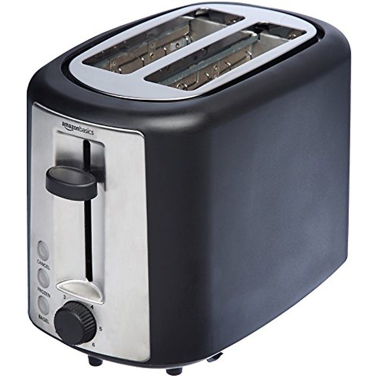 Amazon Basics 2 Slice, Extra-Wide Slot Toaster with 6 Shade Settings, Black