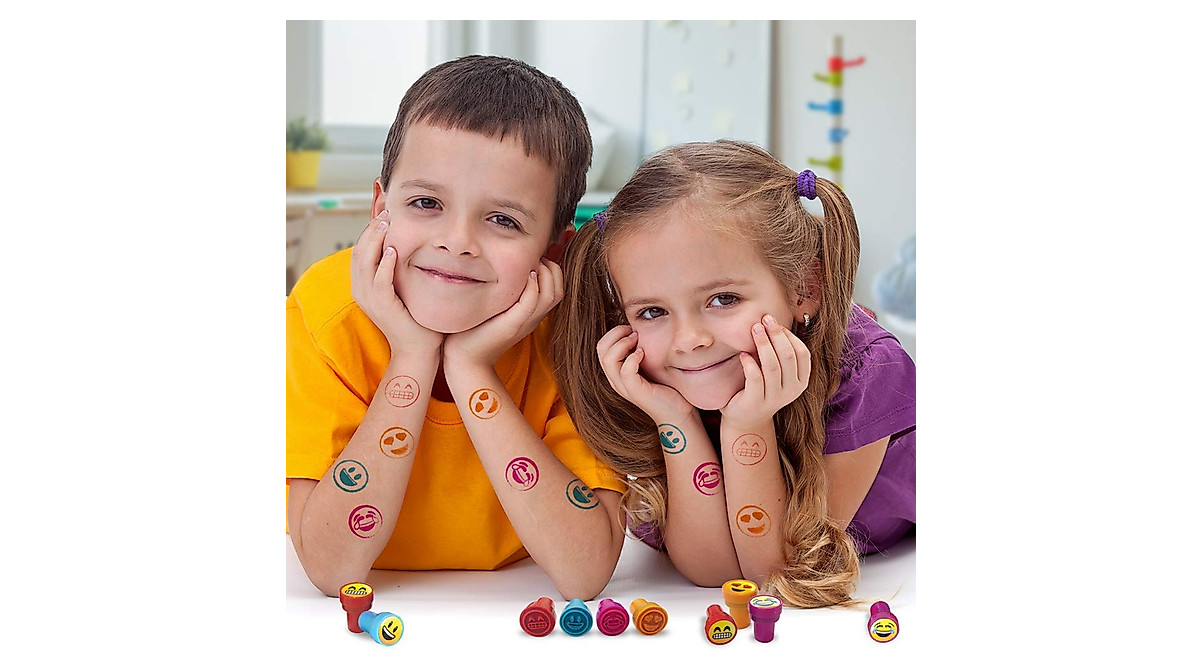 24 Emoticon Stampers for Kids - Pre-Inked Smile Stamps