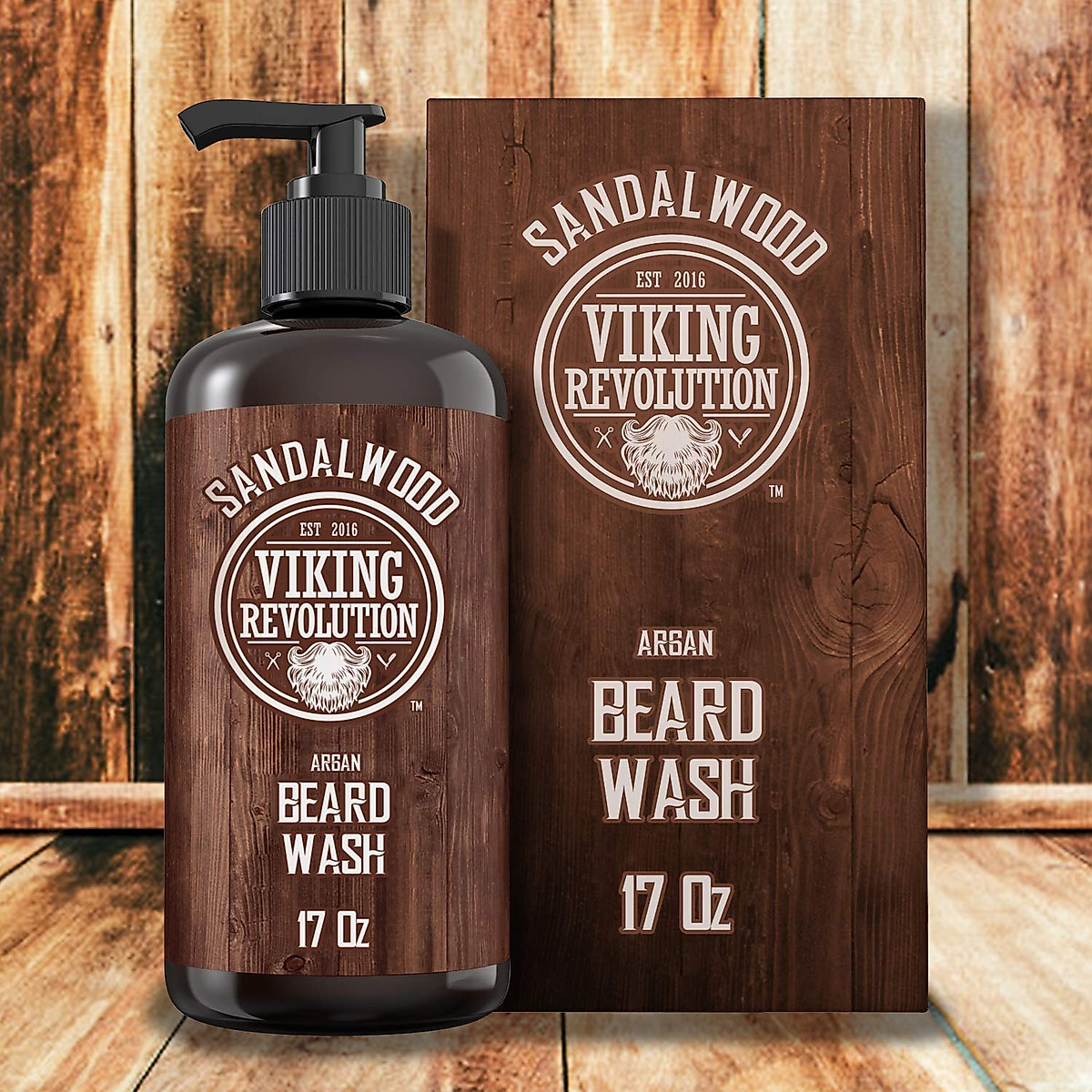 Viking Revolution Beard Wash Shampoo w/Argan & Jojoba Oils - Softens & Strengthens - Sandalwood Scent - Beard Shampoo w/Beard Oil (17 oz Shampoo)