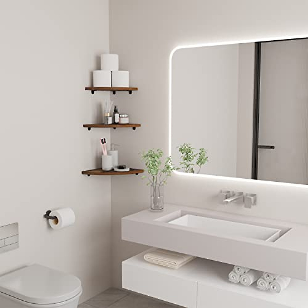 WIFTREY Wall Mount Floating Corner Shelves Set of 3, Hanging Rustic Wall Storage Corner Shelf for Bedroom, Living Room, Bathroom, Kitchen