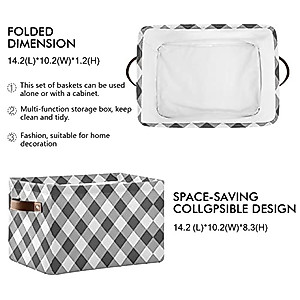 xigua Grey Buffalo Plaid Storage Basket Storage Bin Organizer Basket, Foldable Rectangular Storage Box with Handles for Home Office