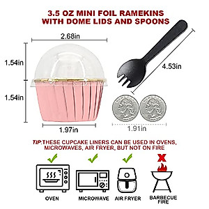 100Pack Mini Cupcake Liners With Dome Lids And 50Pack Foil Baking Cups With Lids