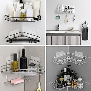 WY LIGHTING LEVEL 4 Pack Shower Caddy Adhesive Replacement Hooks, No Drilling Hooks for Bathroom Shower Caddy Corner Shower Shelf Basket Soap Dish Wall Hanging Hook with Strong Sticky (Double Hooks)