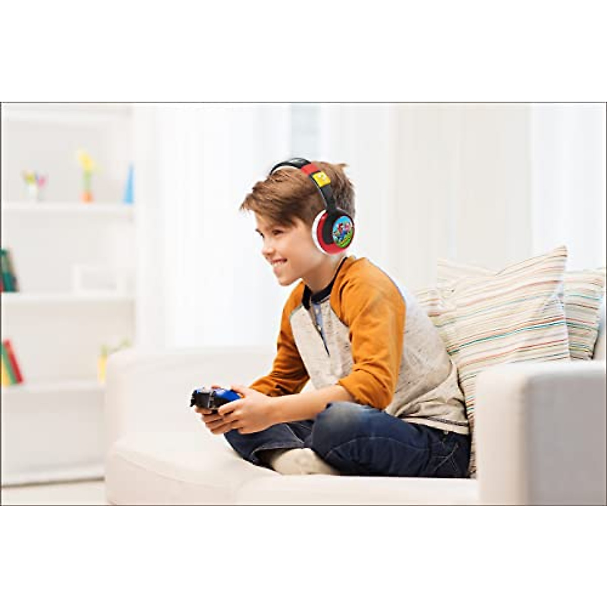 eKids Super Mario Kids Bluetooth Headphones, Wireless Headphones with Microphone Includes Aux Cord, Volume Reduced Kids Foldable Headphones for School, Home, or Travel