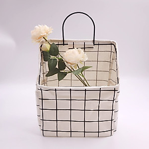 River-CJ 2 Pcs Wall Hanging Storage Bag, Cotton and Linen Waterproof Closet Storage Bag, Over The Door Hanging Storage Organizer, for Bedroom, Bathroom, Hallway, Entryway (Off White)