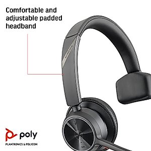 Poly - Voyager 4310 UC Wireless Headset (Plantronics) - Single-Ear Headset with Boom Mic - Connect to PC/Mac via USB-A Bluetooth Adapter, Cell Phone via Bluetooth - Works with Teams, Zoom & More,Black
