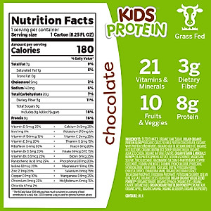 Orgain Organic Kids Protein Nutritional Shake, Chocolate - Great for Breakfast & Snacks, 21 Vitamins & Minerals, 10 Fruits & Vegetables, Gluten Free, Soy Free, 8.25 oz, 12 Count (Packaging May Vary)