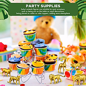 24 Pcs Gold Plastic Animal Figurines Toys, Zoo Safari Animal Figures, Elephant Lion Mini Animals Figurines Decor Jungle Animal Cake Toppers for Themed Birthday Party