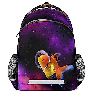 TropicalLife Goldfish Galaxy Space Astronaut Hat Large Backpack for Women Men Lightweight Laptop Backpack Water Resistant Carry On Backpack Computer Hiking Travel Rucksack Casual Daypack Shoulder Bag