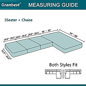 Granbest 4 Piece Waterproof Sectional Cushion Cover for L Shape Sofa, Stretch Separate Cushion Chaise Lounge Cover Elastic Furniture Protector for Kids, Pets, Dogs（3 Seater+Chaise,LightGray）