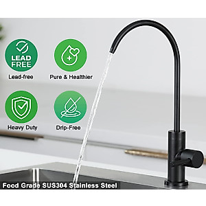 ESOW Kitchen Water Filter Faucet, 100% Lead-Free Drinking Water Faucet Fits Most Reverse Osmosis Units or Water Filtration System in Non-Air Gap, Stainless Steel 304 Body Matte Black Finish
