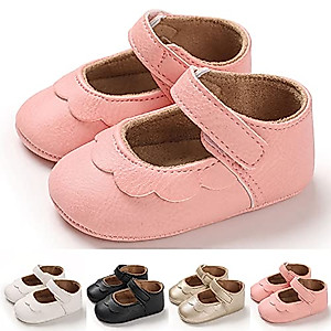 Lykmera Spring Autumn Children Baby Toddler Shoes Girls Round Toe Lightweight Comfortable Solid Hook Loop Walking Shoes (Pink, 0-6 Months)