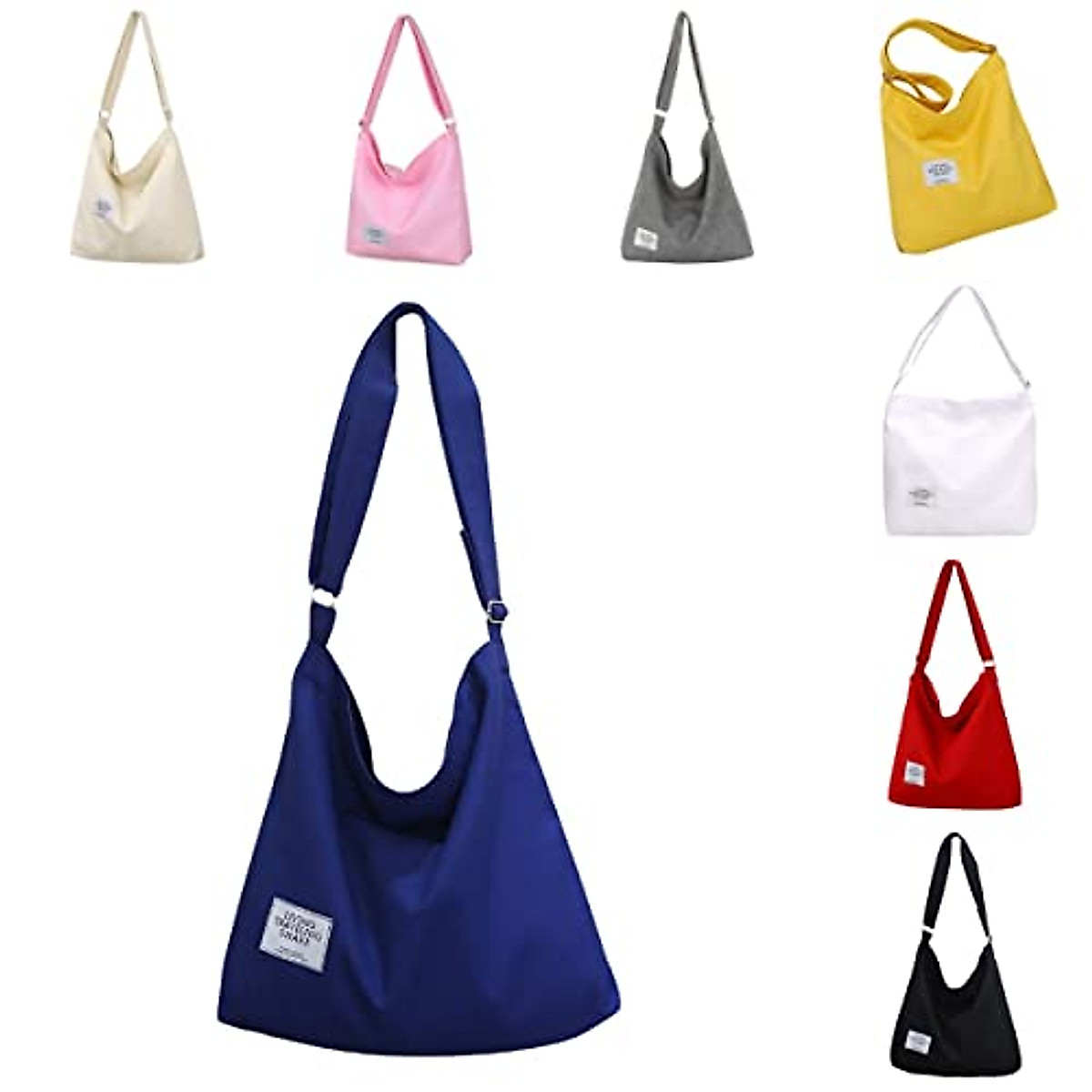 Women's Canvas Crossbody Hobo Bag Large Tote Shoulder Beach Bag with Zipper Casual Work Travel Bags Cotton Shopping Bag (Blue)