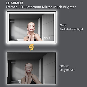 CHARMOR 60x28 LED Mirror for Bathroom, Large Framed Lighted Mirror for Wall, Dimmable, Anti-Fog (Backlit and Front Lighted)