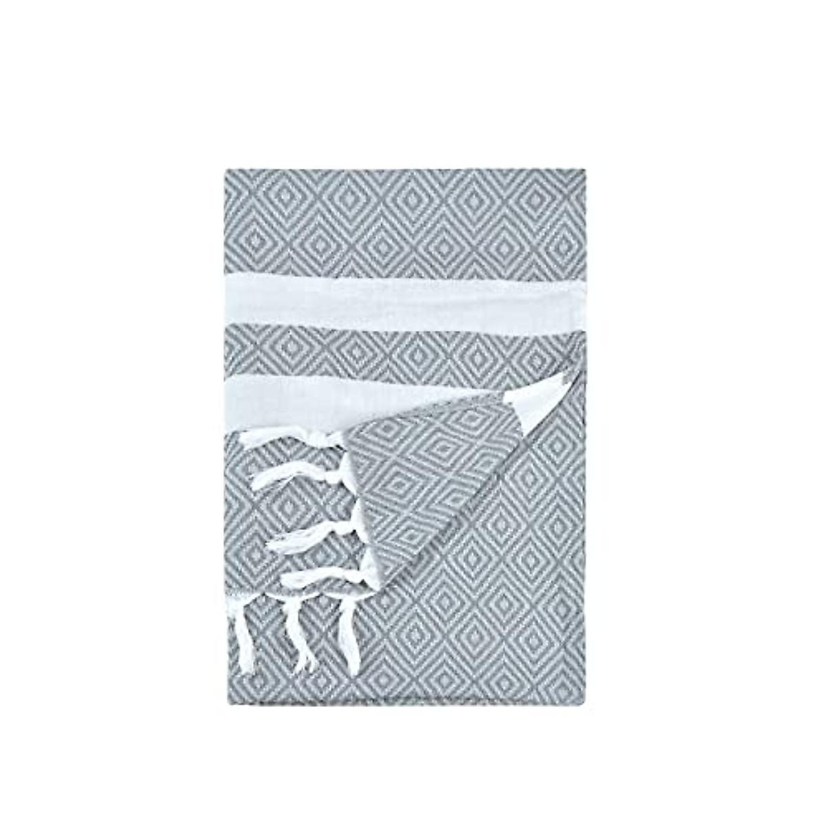 NakedCloud Turkish Beach Towel with Storage Bag 39 x 71 Inches, Quick Dry Diamond Weave Cotton Towel Blanket for Bath,Beach,Pool,Lightweight Large Oversized Turkish Beach Blanket(Grey)