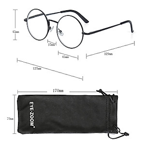 EYE ZOOM 3 Pack Metal Frame Round Reading Glasses with Spring Hinge (Black, Silver and Gunmetal, +2.00 Strength)