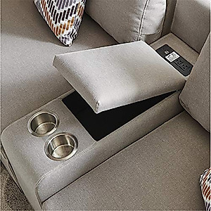 Lilola Home Amira Beige Fabric Reversible Modular Sectional Sofa with USB Console and Ottoman