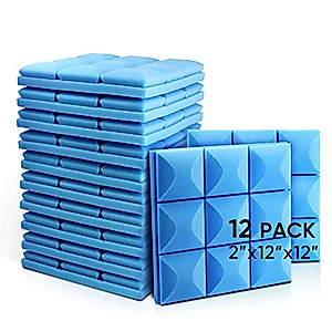Fstop Labs Acoustic Foam Panels, 12 Pack Blue 2" X 12" X 12" Mushroom Studio Wedge Tiles, Sound Panels Sound Proof Foam Panels Sound Proofing Padding For Wall