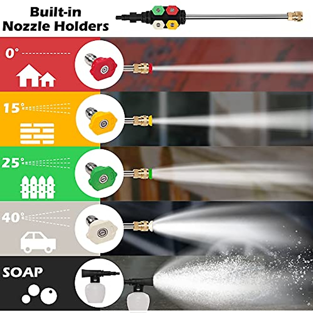 Max. 3000PSI 1.8GPM Electric Pressure Washer Power Washer, High Pressure Washer with Spray Gun 4 Nozzle Adapter and Soap Nozzle for Cleaning Garden Car Patio Fence Yard Driveways