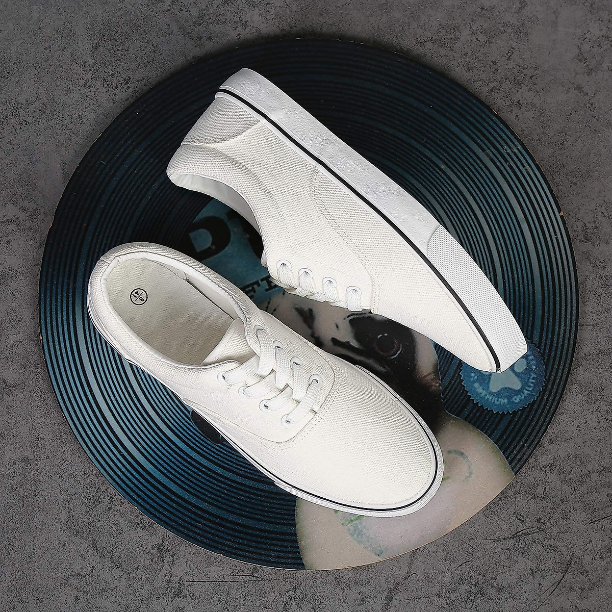 yageyan Mens Low Top Canvas Shoes Lace-up Fashion Canvas Sneakers Casual Shoes for Men Black and White(White,8)