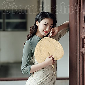 Framendino, 2 Pack Handmade Natural Bamboo Raffia Fans Hand Rattan Fan Woven Fans Plam Leaf Fans for Summer Home Wedding Decor Gift Favor