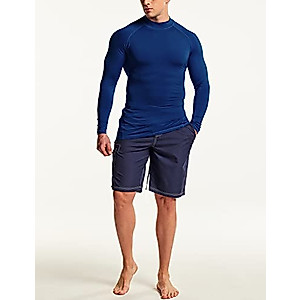 TSLA Men's UPF 50+ Long Sleeve Rash Guard, UV/SPF Quick Dry Swim Shirt, Water Surf Swimming Shirts, Basic Guard Navy, X-Large