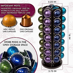 Velten Coffee Pod Carousel Holder Compatible with Nespresso Vertuo Capsules, Black Large Capacity 30 Pods Storage with 360° Rotation, Central Organizer for Sugar, Cream, or Accessories