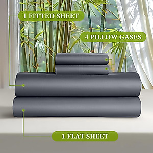 Shilucheng 6-Piece Sheets Set，Rayon Derived from 100% Bamboo_，Cooling & Soft Bed Sheets, Luxury Bedding Sheets & Pillowcases, 16 Inch Deep Pockets (King,Dark Grey)
