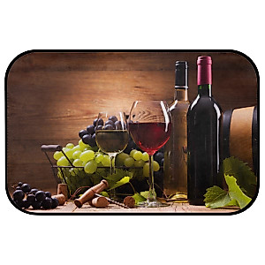 DJYQBFA Glasses of Red and White Wine Floor Mats Kitchen Durable Floor Mat Soft Quick Absorbent Grapes Wooden Area Rug for Home Office Sink Laundry 16 x 24 Inches
