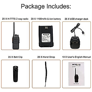 Retevis H-777S Walkie Talkies 2 Way Radios,Two Way Radio Rechargeable Long Range,VOX Hands Free USB Charger Dock Sturdy,Workers Business Company School Hotel Retail(20 Pack)