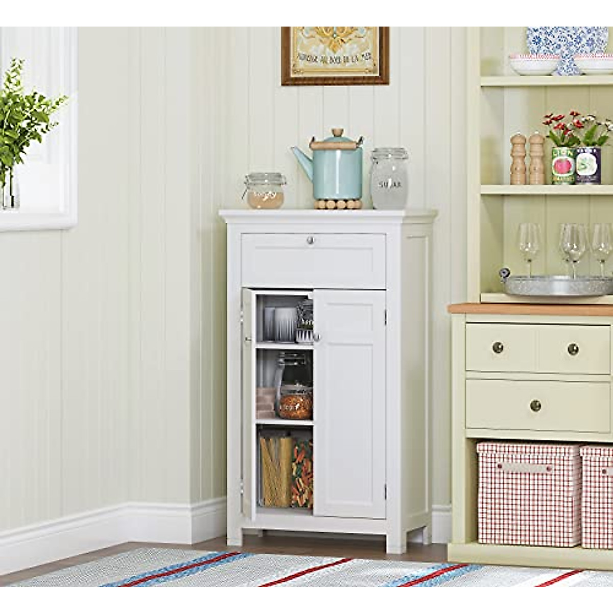 Spirich Freestanding Bathroom Cabinet with Drawer and Adjustable Shelf, Floor Tall Storage Cabinet (White)