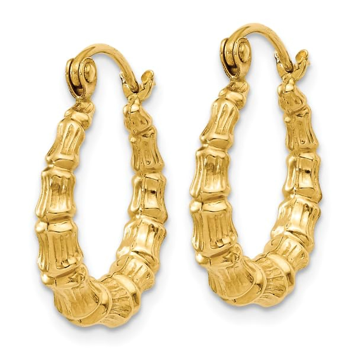 14K Yellow Gold Bamboo Round Hoop Earrings
