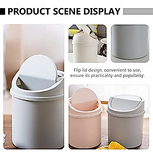 NUOBESTY 2pcs Modern Plastic Mini Trash Can with Lid Small Office Countertop Trash Can Tiny Plastic Garbage Bin for Home Office Gray and White