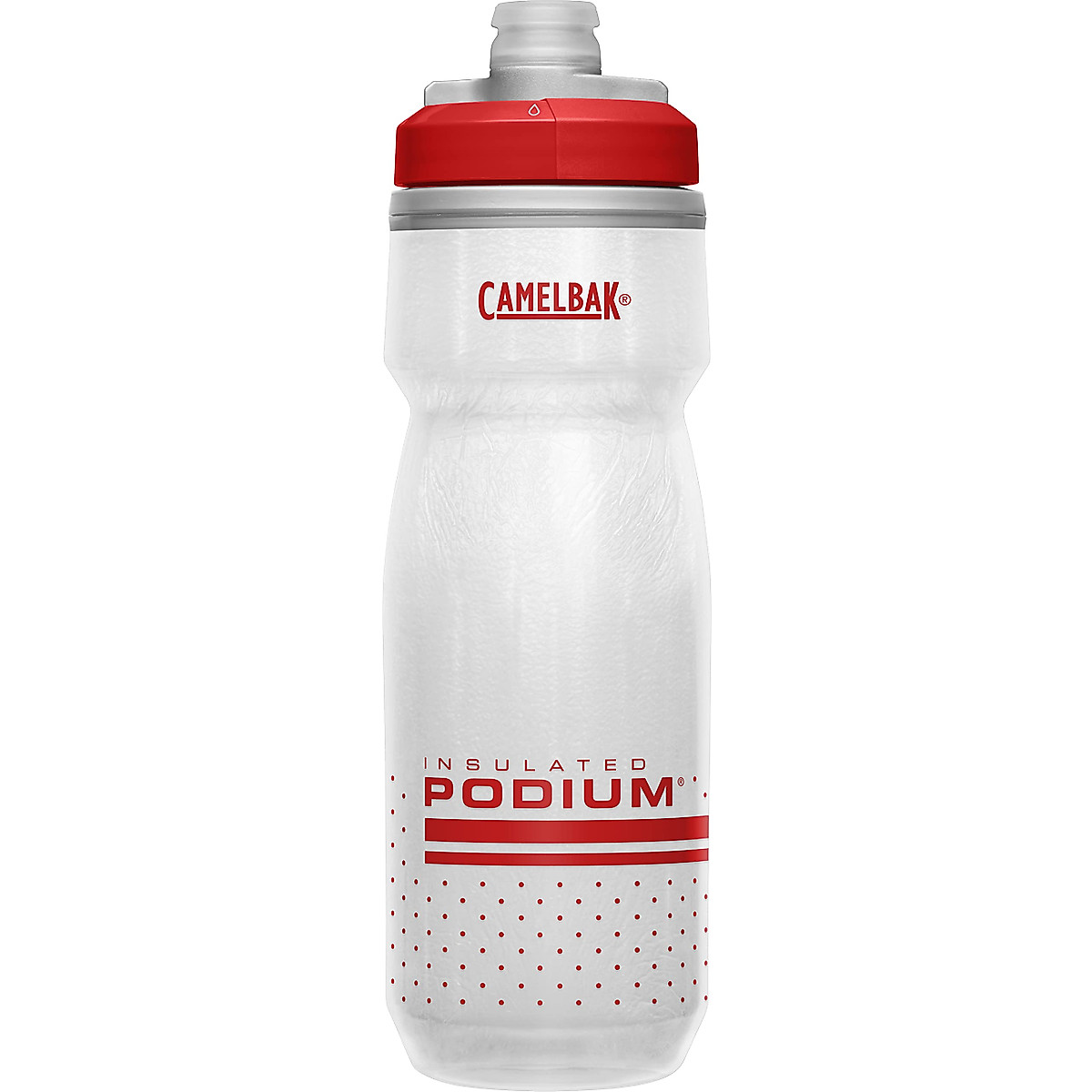 CamelBak Podium Chill Insulated Bike Water Bottle - Easy Squeeze Bottle - Fits Most Bike Cages - 21oz, Fiery Red/White