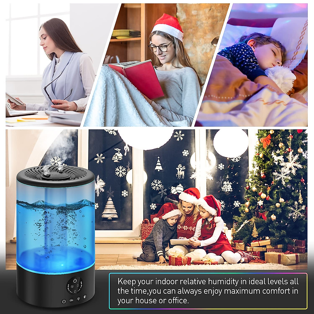 Cool Mist Humidifier, Ultrasonic Air Humidifiers for Bedroom Baby Home, 5L Top Fill Large Humidifier with LED Touch Display, Adjustable Mist Levels, Timer, Auto Shut-Off, Sleep Mode, Ultra Quiet