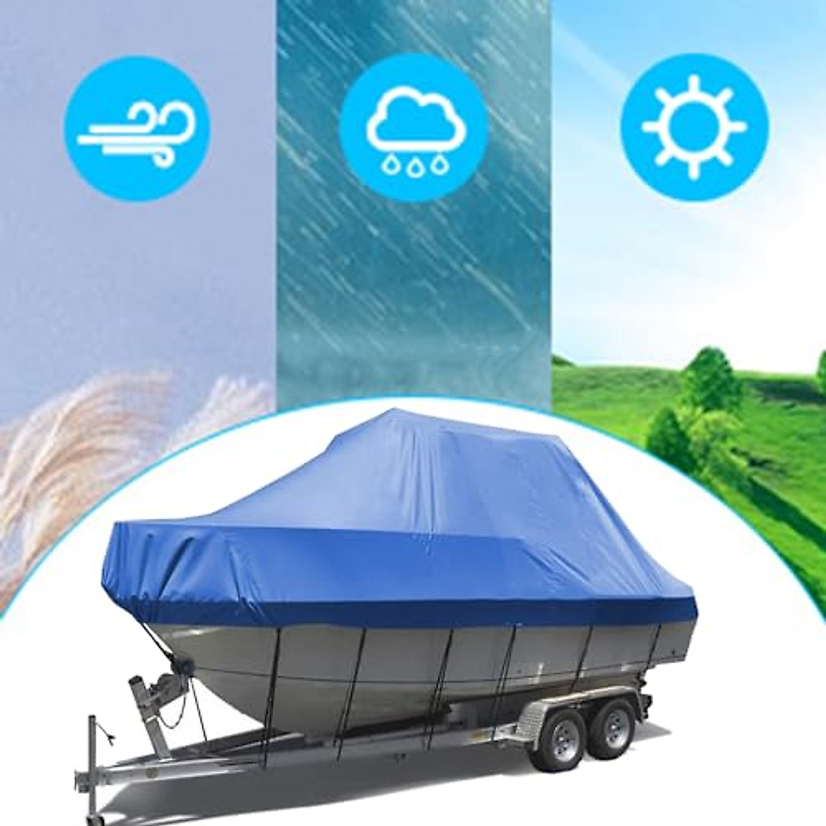 Trailer Boat Cover, Heavy Duty Boat Cover Waterproof UV Resistan for V&Tri-Hull Runabout Fishing Boat, with Adjustable Side Straps Boat Cover,600d,14~16FT：510 * 250CM