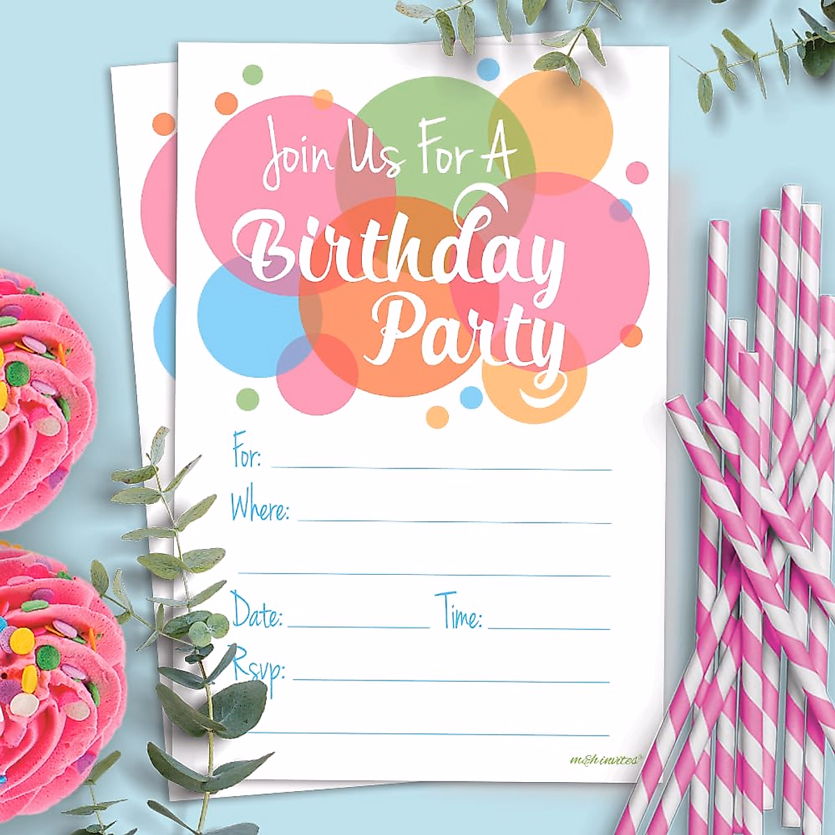 Happy Dot Birthday Party Invitations - Fill In Style (20 Count) With Envelopes