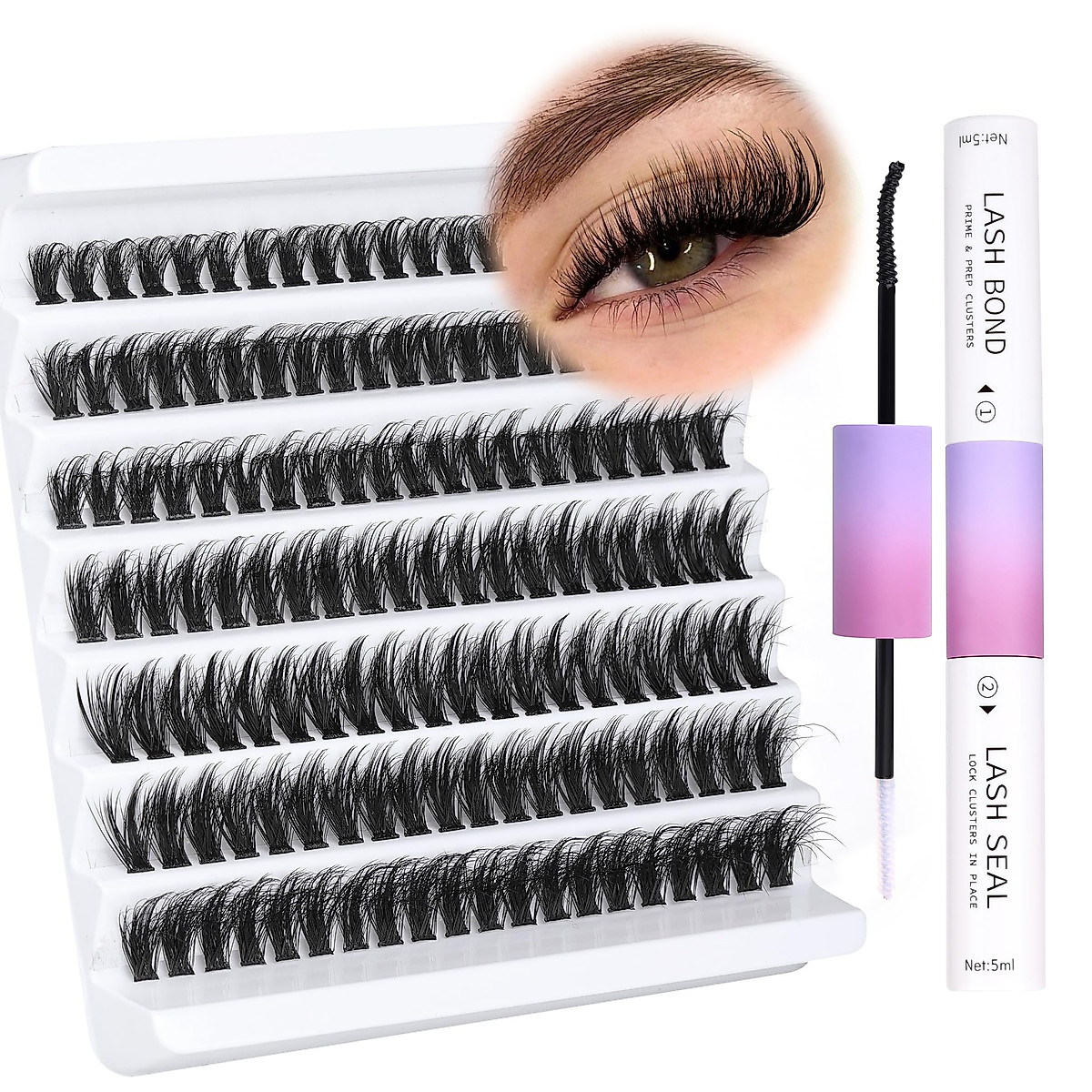 ALICE Lash Extension Kit 140PCS Individual Lashes Kit Fluffy Wispy Lash Clusters DIY Eyelash Extensions with Lash Bond and Seal Strong Hold 10-16MM