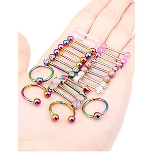 Oufksiyy 12 Pairs Nipple Rings Surgical Stainless Steel Hypoallergenic Straight Nipple Barbell Piercing 14G Nipple Tongue Rings Body Piercing Jewelry for Women Men 14mm 14 Gauge Niple Tongue Jewelry