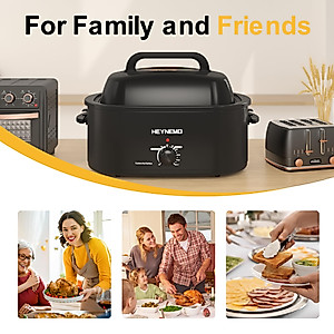 26 Quart Electric Roaster Oven with Visible & Self-Basting Lid, Large Turkey Roaster with Defrost Warm Function, Adjustable Temperature, Removable Pan Rack, Stainless Steel, Black