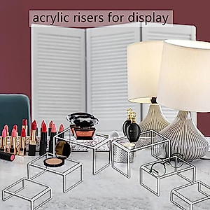 Acrylic Risers For Display,Rectangle Acrylic Risers Display Stand,6 Pc clear Acrylic Display Risers, For Food Parties Buffet Risers Puppet Collectible Display And Perfume Shelf Acrylic Organizers