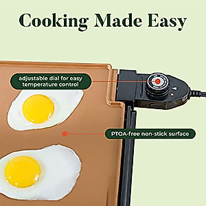 BELLA XL Electric Ceramic Titanium Griddle, Make 15 Eggs At Once, Healthy-Eco Non-stick Coating, Hassle-Free Clean Up, Large Submersible Cooking Surface, 12" x 22", Copper/Black