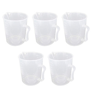Othmro 1L/33.82oz Plastic Measuring Graduated Mixing Pitcher Pouring Cup Mix Paint Lab Kitchen Liquids 5pcs Measuring Pitcher Measuring Cup Graduated with Handle Spout Multipurpose Plastic Beaker