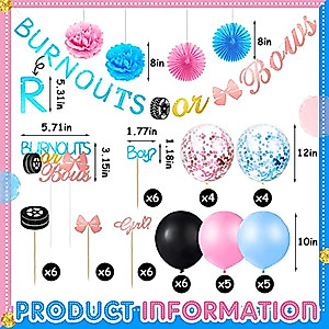 54 Pcs Burnouts or Bows Gender Reveal Decorations Gender Reveal Banner Boy or Girl Cake Topper Pink and Blue Balloons Flower Tissue Pom Poms Paper Fans Party Decorations for Baby Shower Party Supplies