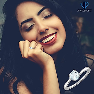 JEWELEXCESS Aquamarine Ring March Birthstone Jewelry – 0.40 Carat Aquamarine Sterling Silver Ring Jewelry– Gemstone Rings with Hypoallergenic Sterling Silver Band