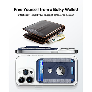 Amzone Mag-Safe with AirTag Holder,Magnetic with Adjustable Stand, Mag-Safe Phone for iPhone 15/14/13/12 Series,7 Card Slots,Vegan Leather (Indigo Blue)