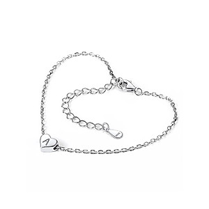 Sterling Silver Heart Letter C Bracelets Silver Initial 18K White Gold Plated Bracelet Initial Charm Dainty Bracelets for Women Jewelry Women Aunt Niece gifts