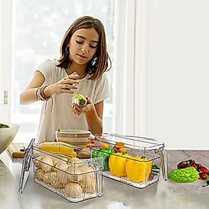 loobuu Produce Saver Containers for Refrigerator - 2 Pack Stackable Food Storage Container for Fridge, Berry Keeper Boxes with Removable Drain Tray Keep Fresh for Vegetables, Fruit,Meat and Salad